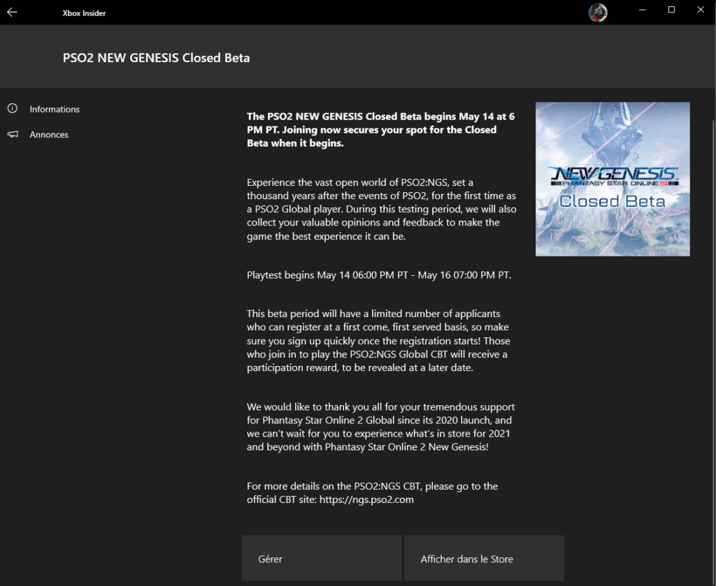 Client bêta PSO2: New Genesis Global disponible – Mai 2021 – PSO2FR